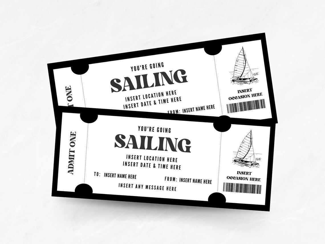 Editable Sailing Trip Ticket, Printable Sail Boat Boarding Pass Coupon ...