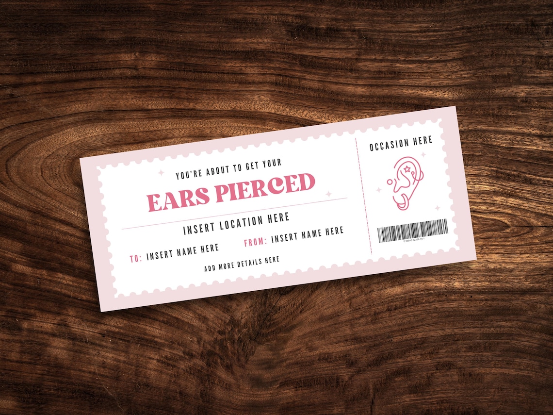 Editable Ear Piercing Coupon Template, Custom Ears Pierced Gift ...