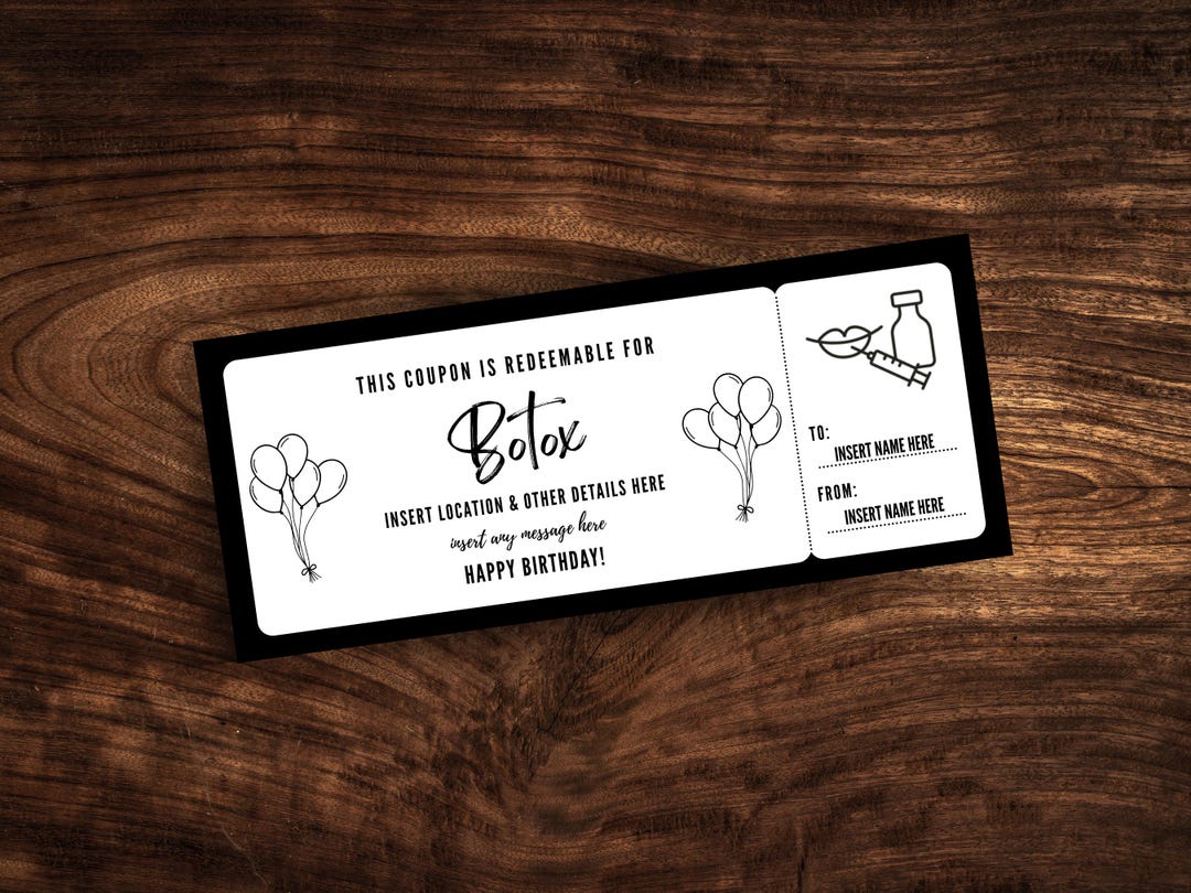 Editable Botox Coupon Template, Custom Botox Birthday Gift Certificate ...