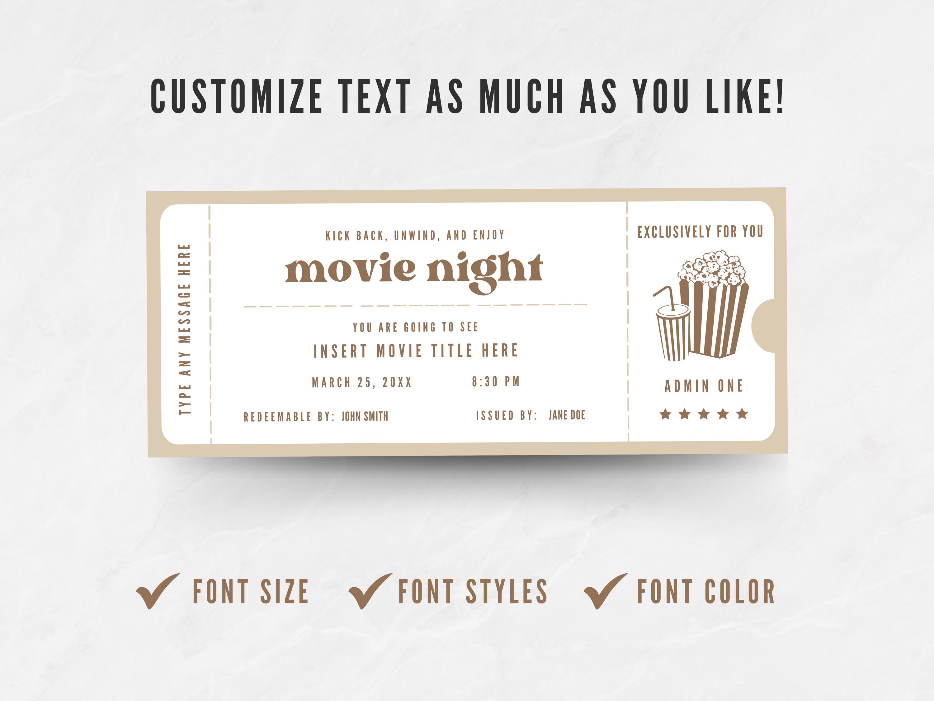 Editable Movie Night Coupon, Custom Movie Voucher, Digital Ticket ...