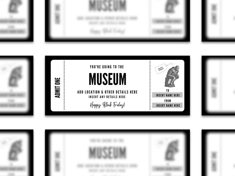 Custom Museum Ticket Template, Printable Museum Gallery Black Friday ...