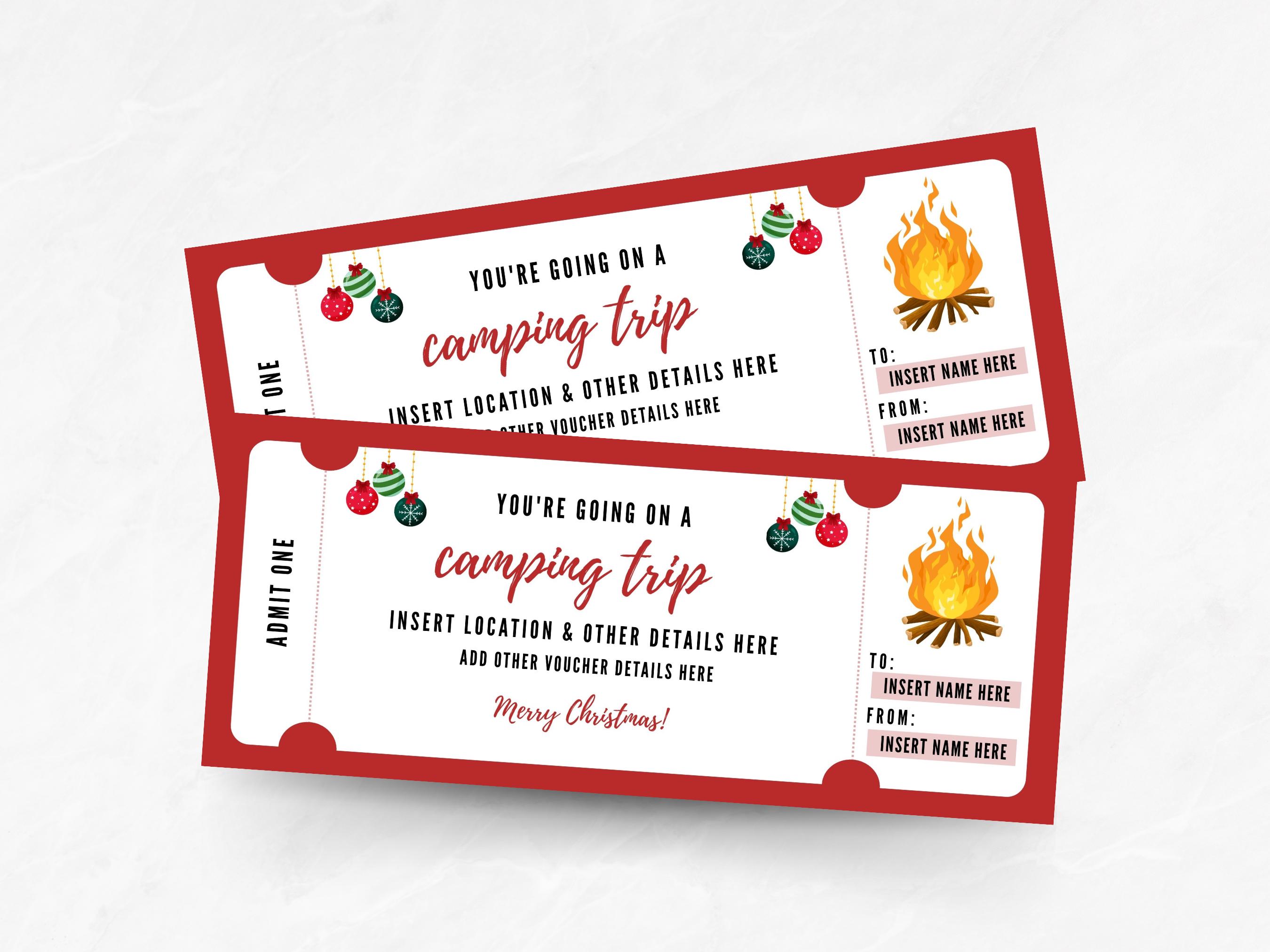 Editable Camping Trip Coupon, Custom Camping Christmas Gift Certificate ...