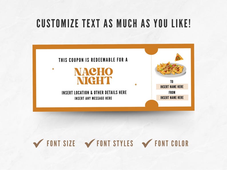 Editable Nacho Night Coupon, Printable Nacho Bar Invitation Template ...