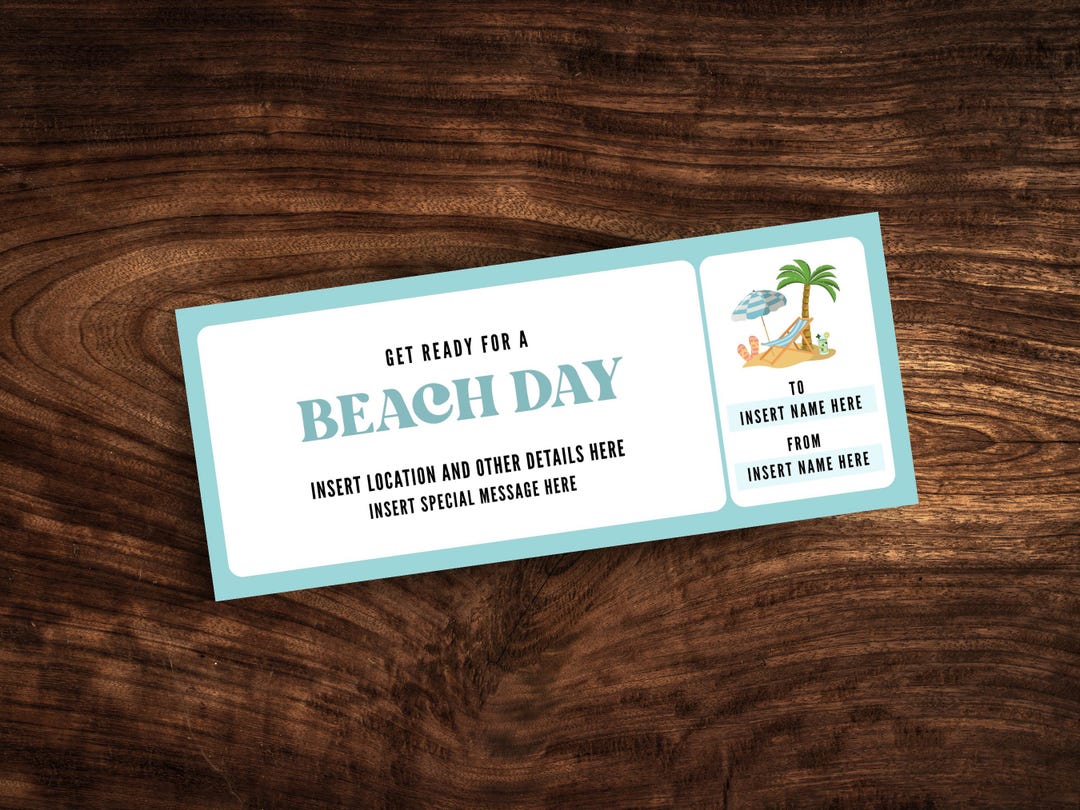 Editable Beach Day Ticket Template, Printable Beach Day Coupon ...
