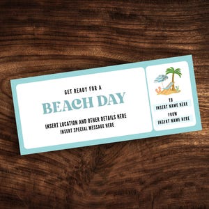 Editable Beach Day Ticket Template, Printable Beach Day Coupon ...
