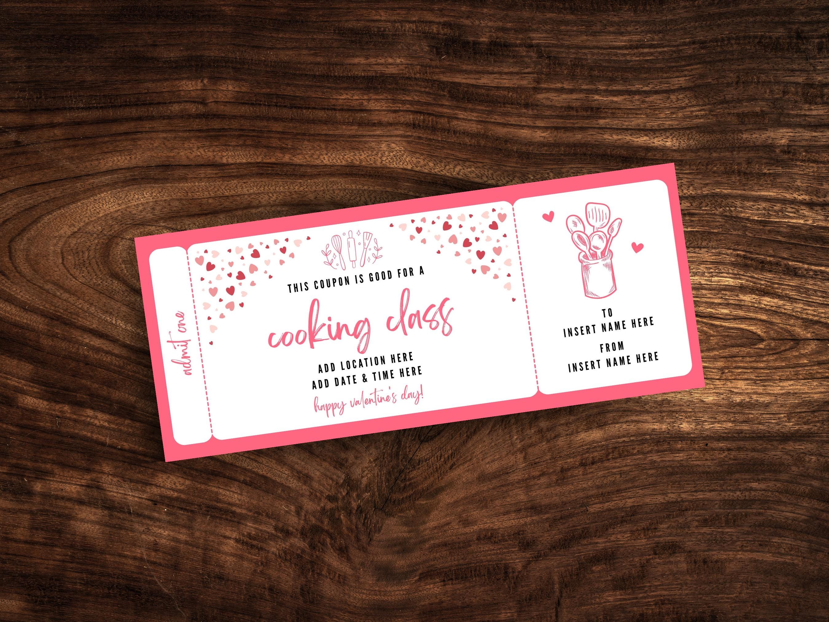 Printable Cooking Class Valentine's Day Coupon Template, Editable ...