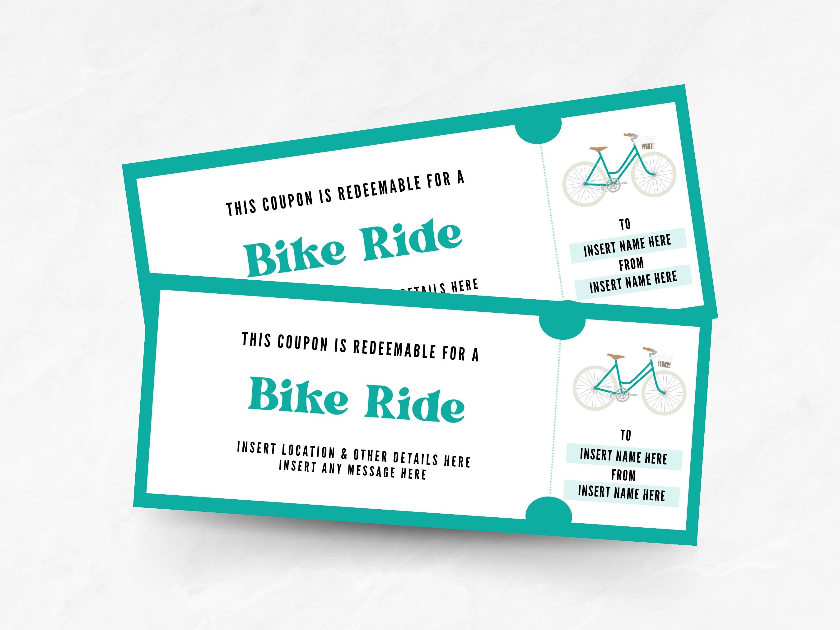 Editable Bike Ride Coupon Template, Custom Bicycle Ride Voucher ...