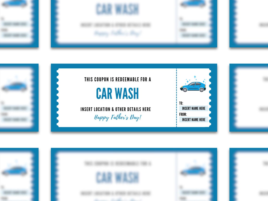 Editable Car Wash Coupon Template, Custom Father's Day Car Wash Ticket ...