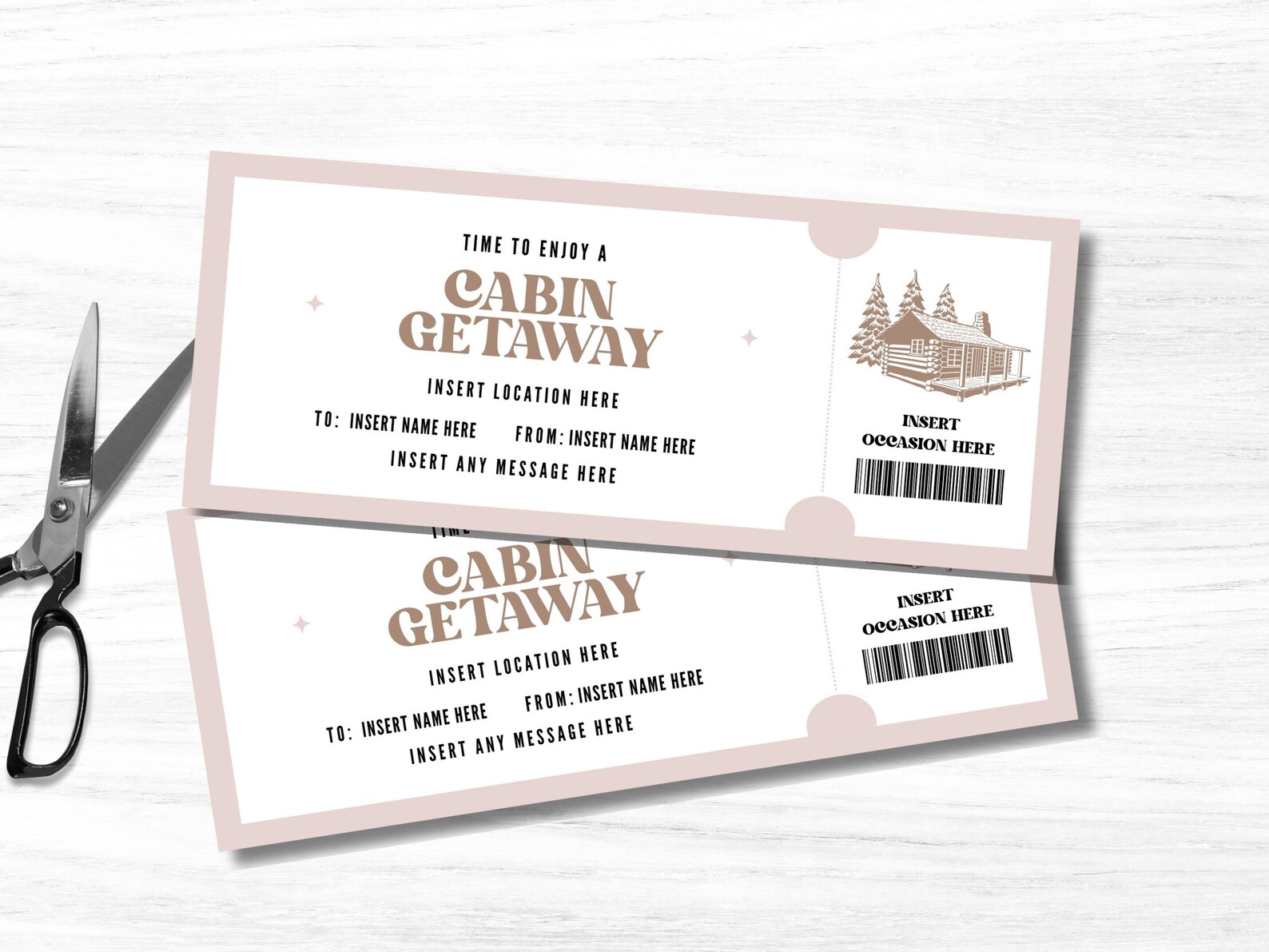 Editable Cabin Getaway Coupon Template, Custom Surprise Cozy Cabin ...