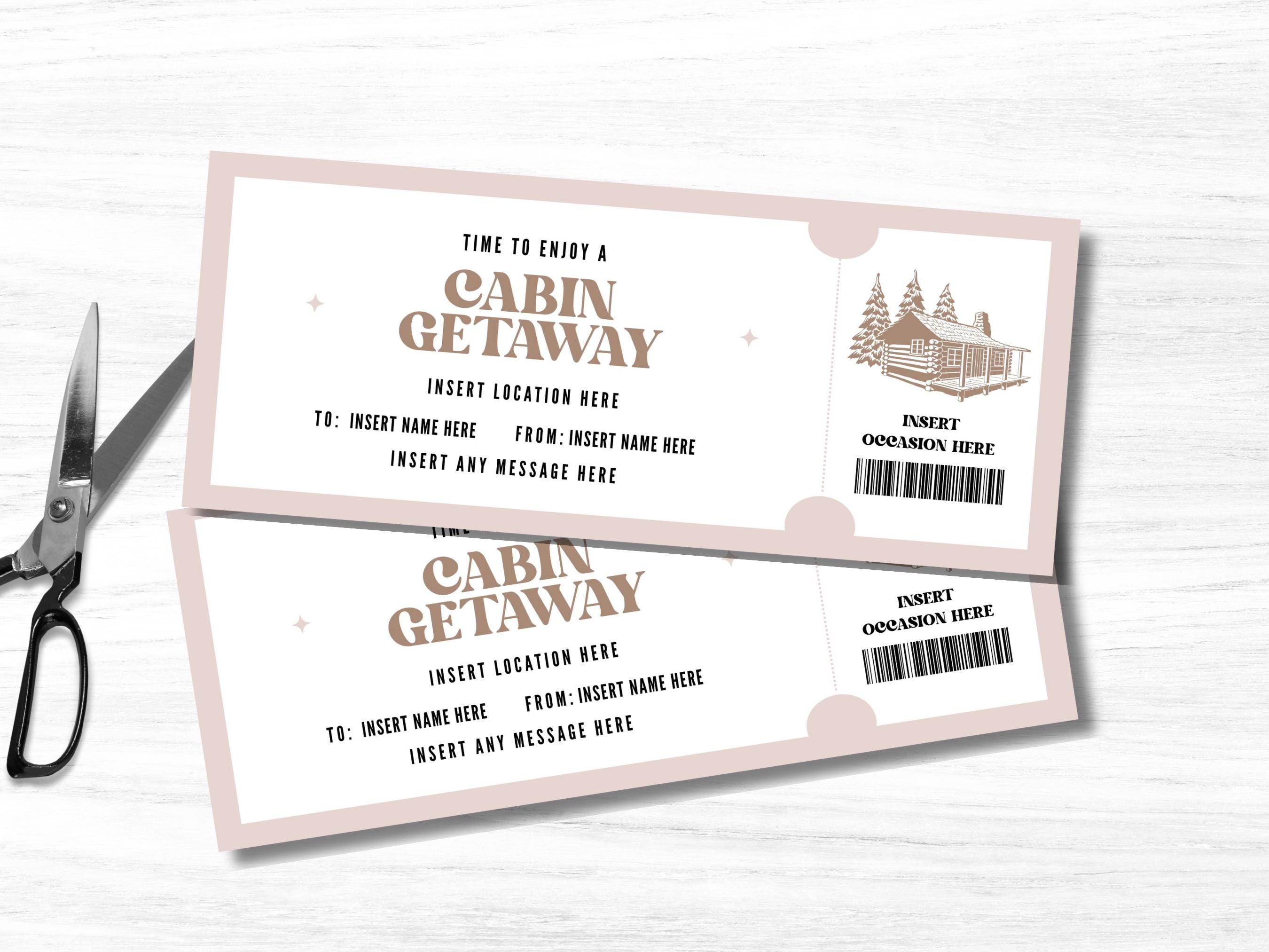Editable Cabin Getaway Coupon Template, Custom Surprise Cozy Cabin ...