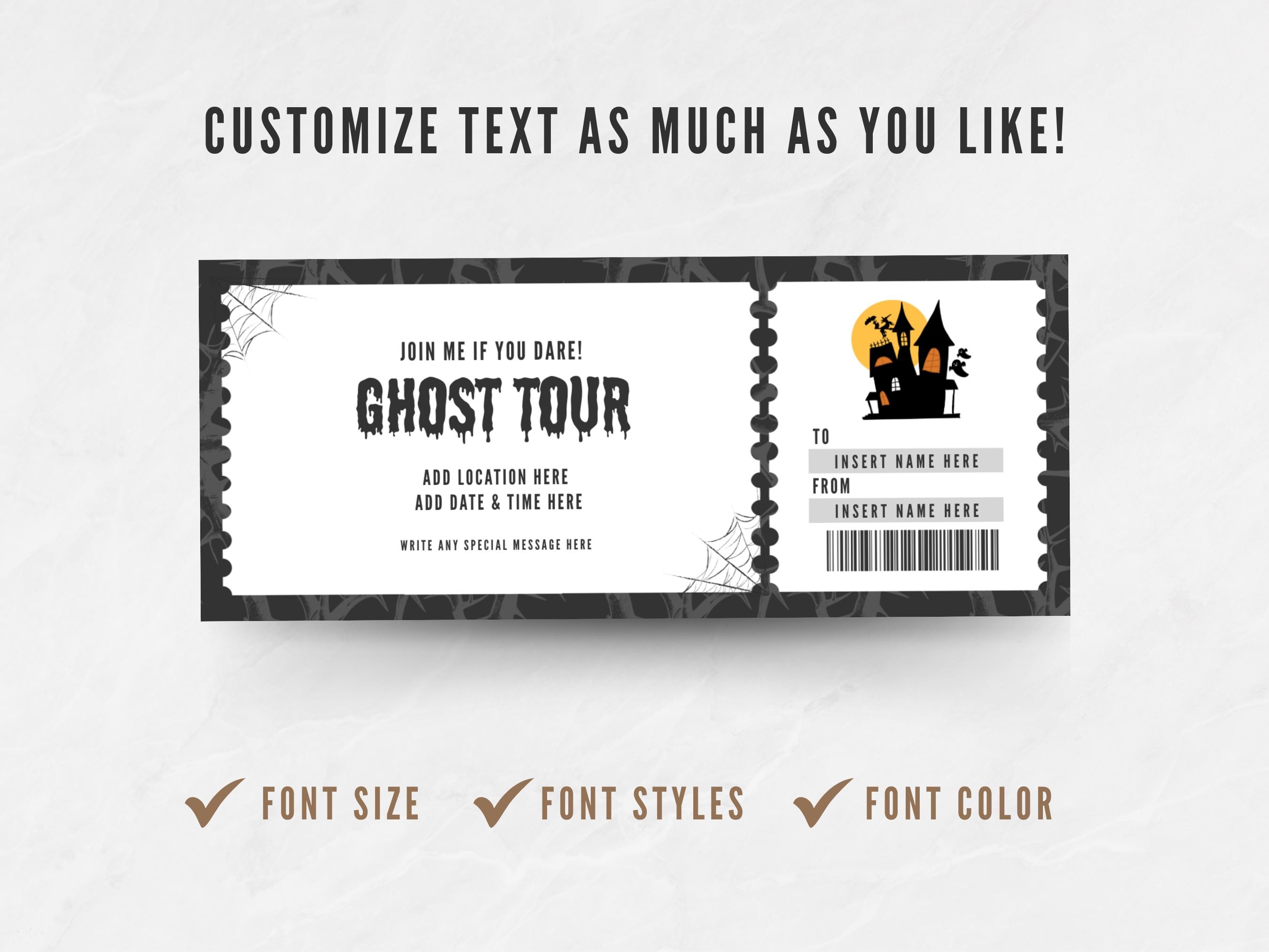 Editable Ghost Tour Coupon, Custom Spooky Ghost Tour Ticket Template ...