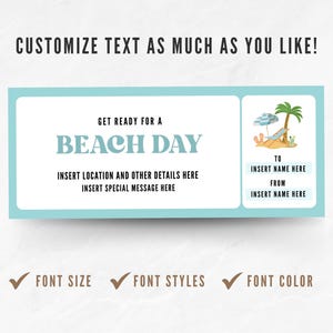 Editable Beach Day Ticket Template, Printable Beach Day Coupon ...
