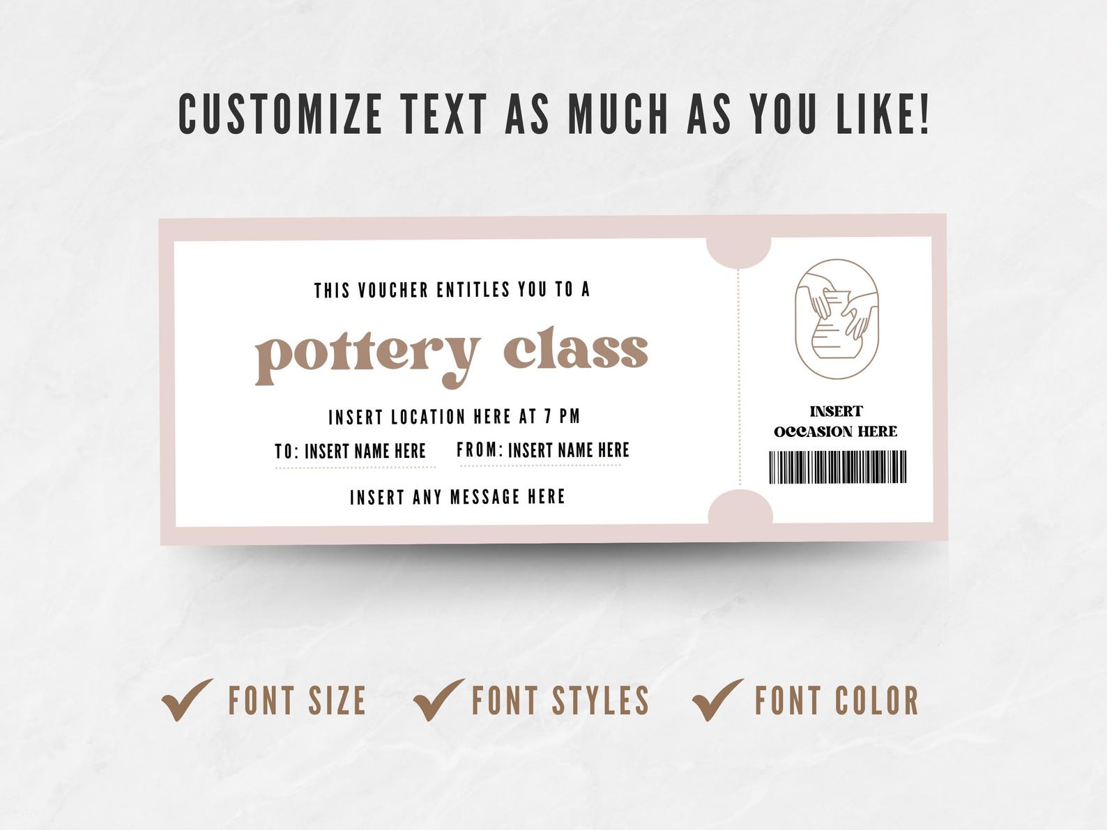 Printable Pottery Class Coupon, Editable Pottery Making Lesson Ticket ...