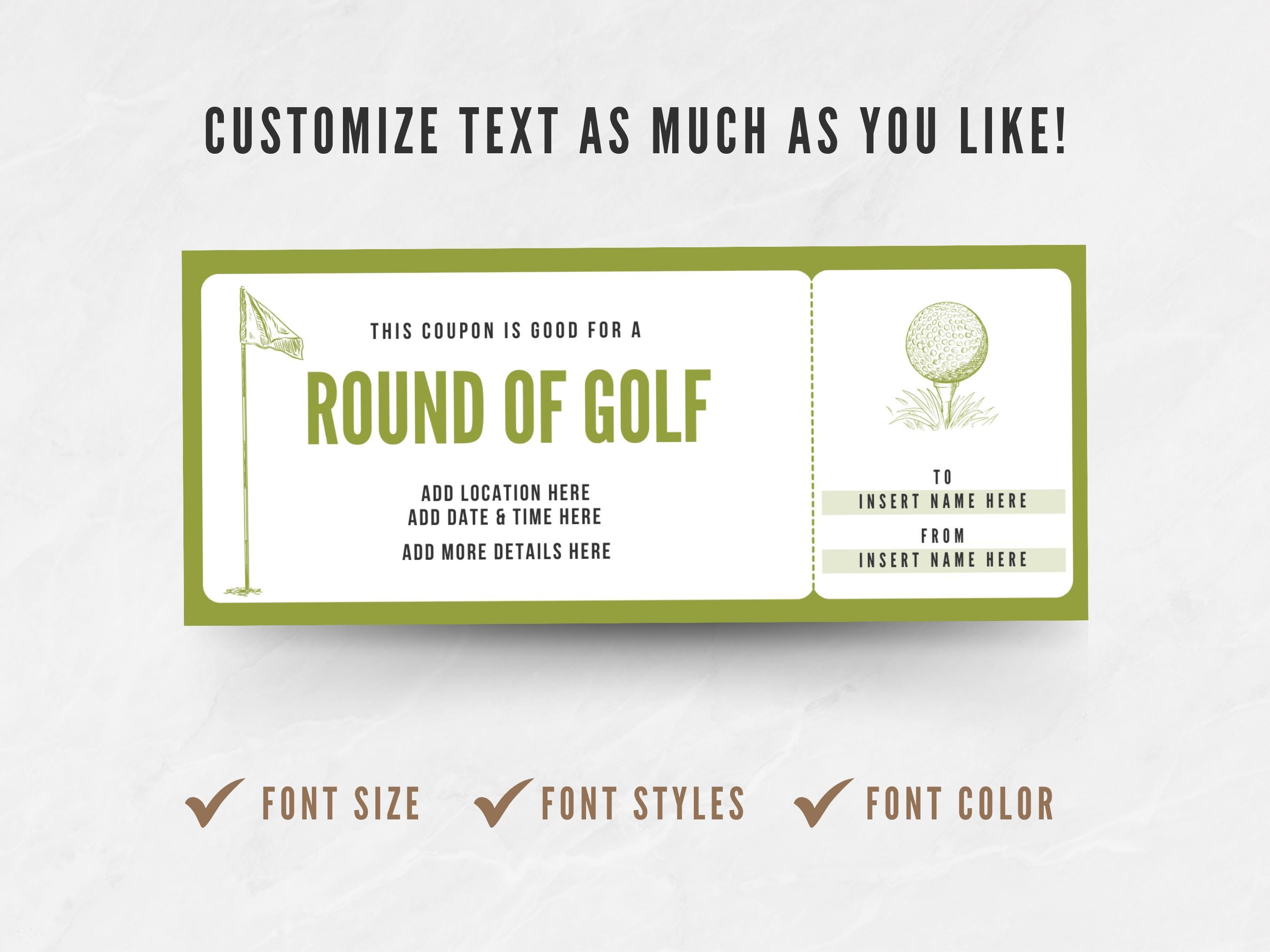 Editable Round of Golf Gift Certificate, Custom Round of Golf Coupon ...