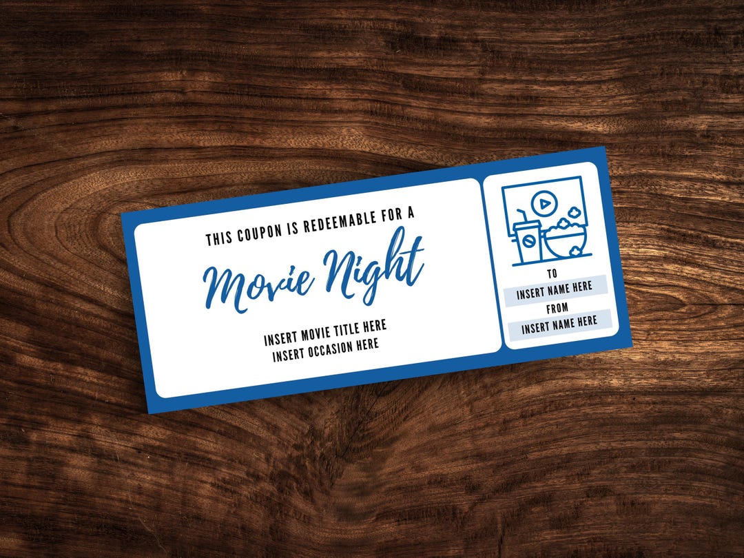 Editable Movie Night Coupon, Custom Movie Voucher, Digital Ticket ...