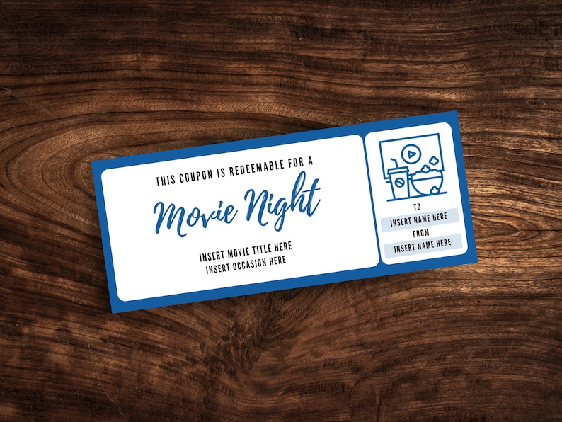 Editable Movie Night Coupon, Custom Movie Voucher, Digital Ticket ...