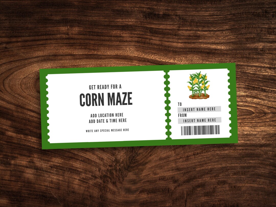 Editable Corn Maze Coupon, Custom Corn Maze Ticket Template, Printable ...