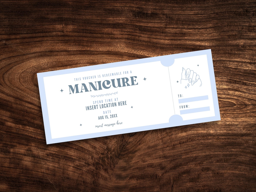 Editable Manicure Coupon Template, Custom Mani Ticket Gift Certificate ...