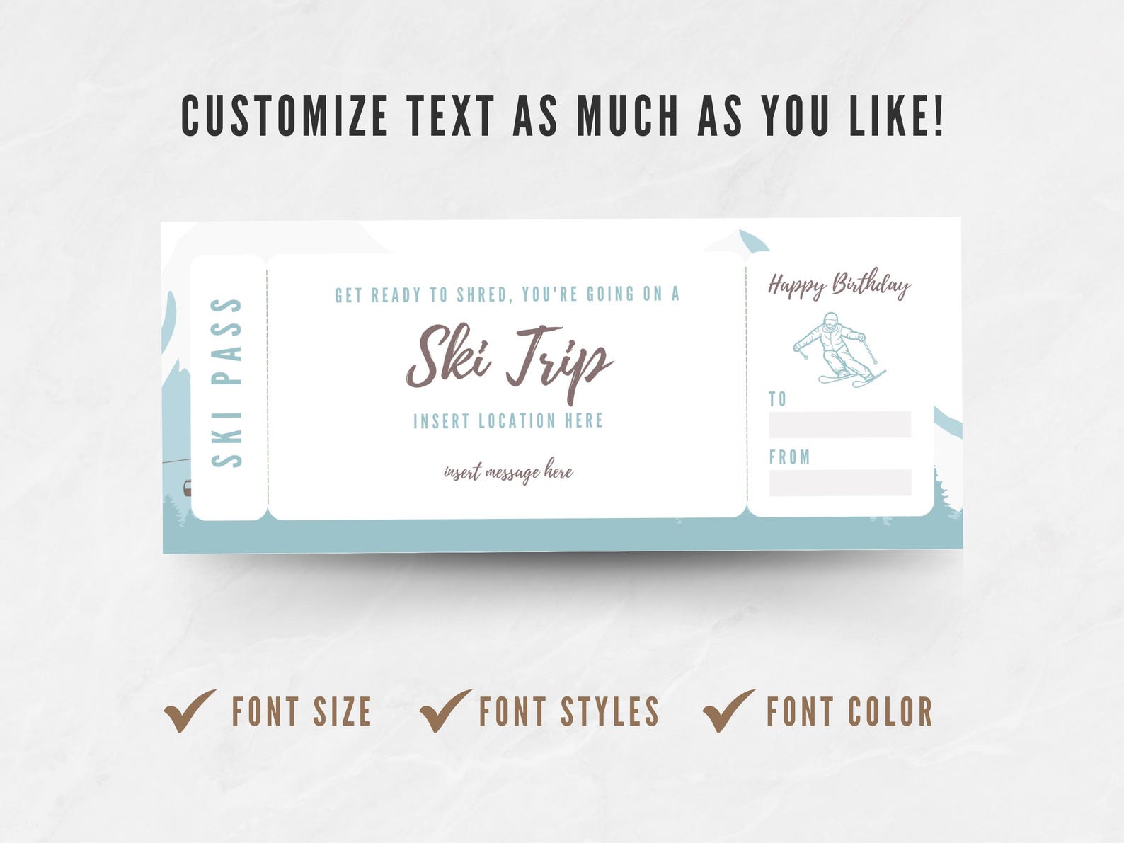 Editable Ski Lift Ticket Template, Custom Ski Trip Coupon, Personalized ...
