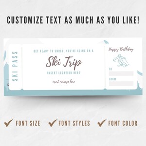 Editable Ski Lift Ticket Template, Custom Ski Trip Coupon, Personalized ...