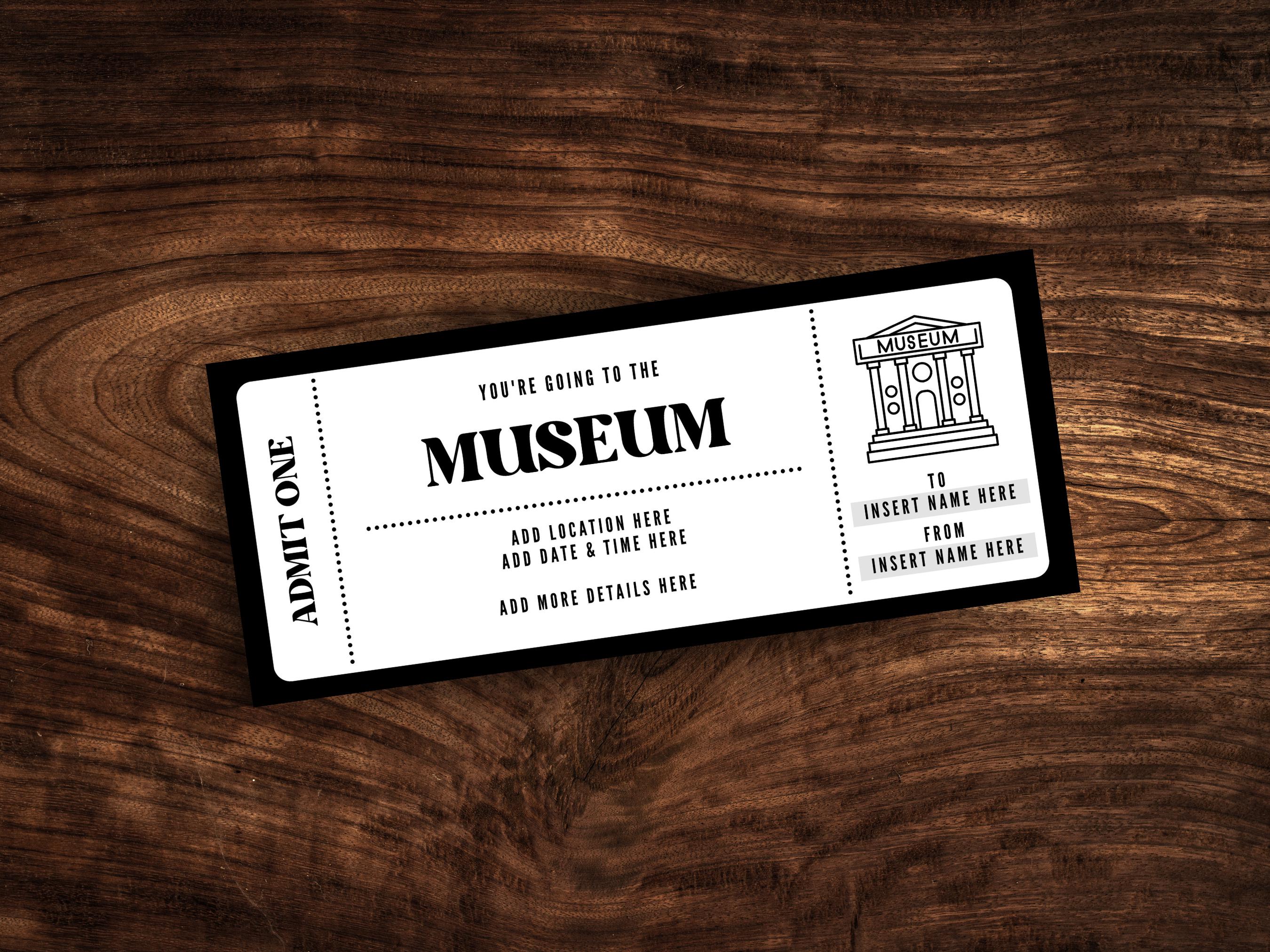 Custom Museum Ticket Template, Printable Museum Gallery Coupon ...