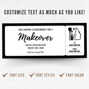 Editable Makeover Coupon, Printable Make-up Service Ticket Template ...