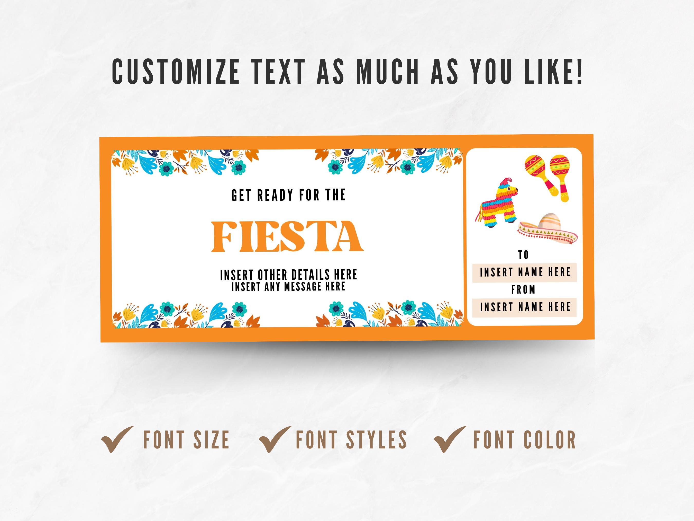 Editable Fiesta Ticket Template, Custom Cinco De Mayo Party Coupon ...