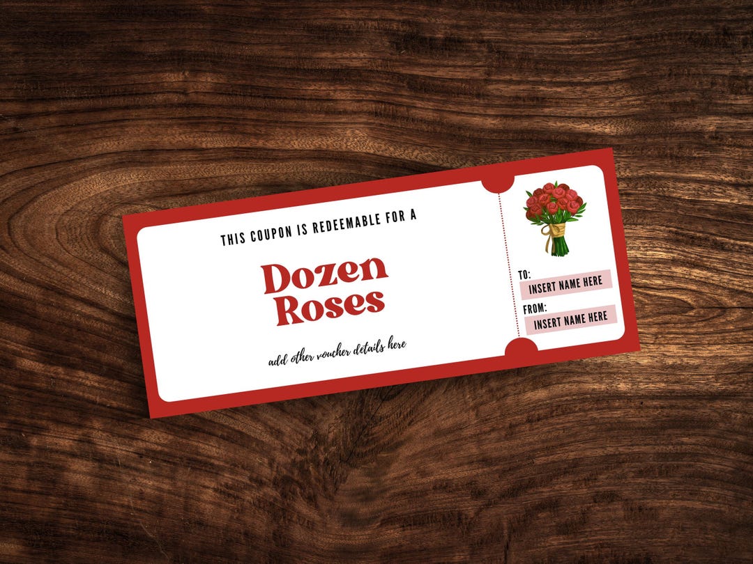 Editable Dozen Roses Coupon, Printable Dozen Roses Ticket Template ...