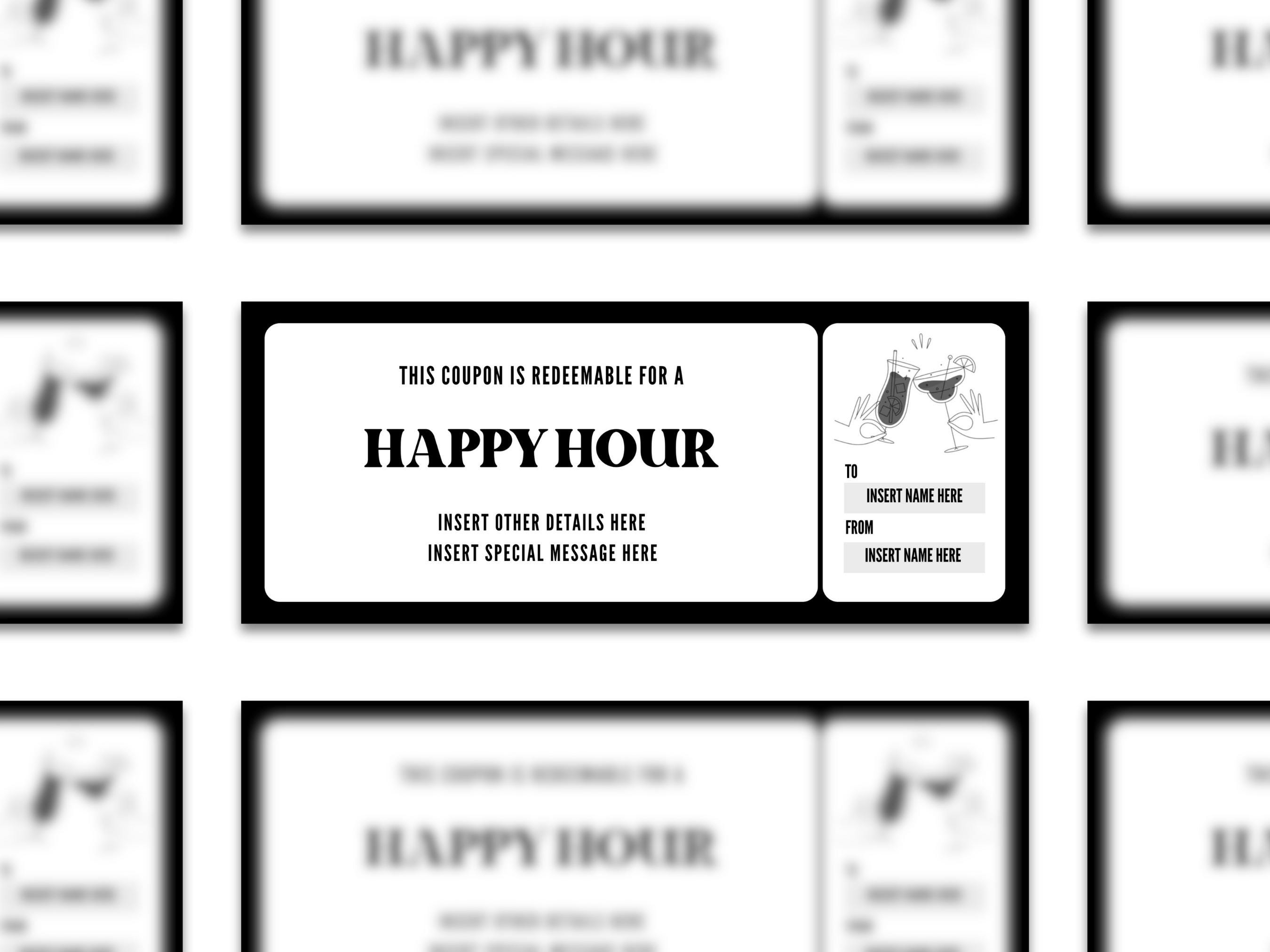 Printable Happy Hour Coupon Template, Editable Happy Hour Invitation ...