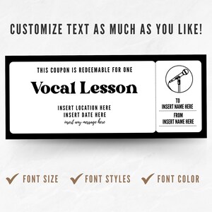Editable Vocal Lesson Coupon, Custom Singing Class Ticket Template ...