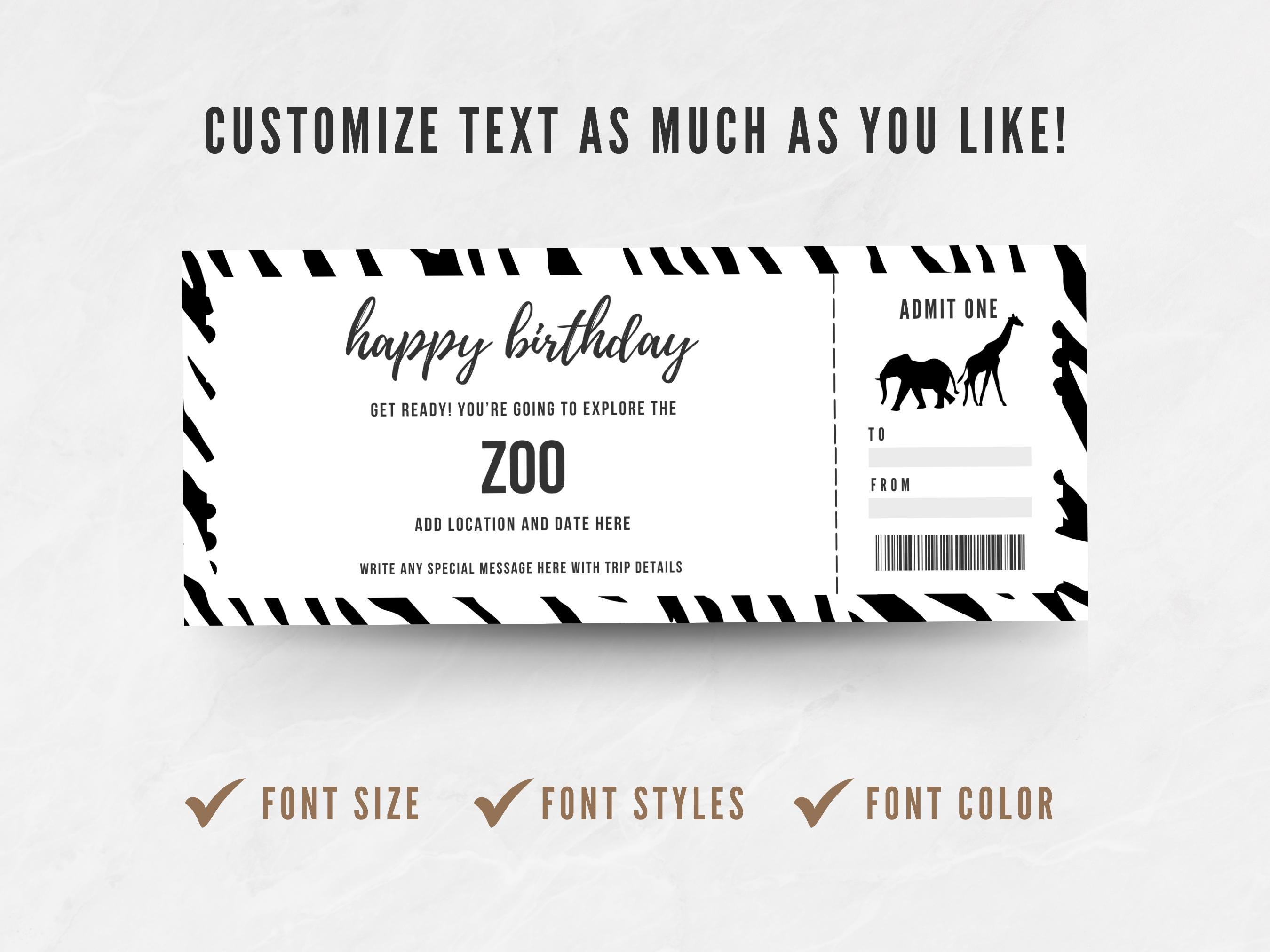 Custom Zoo Ticket Template, Editable Zoo Visit Coupon, Surprise Zoo ...