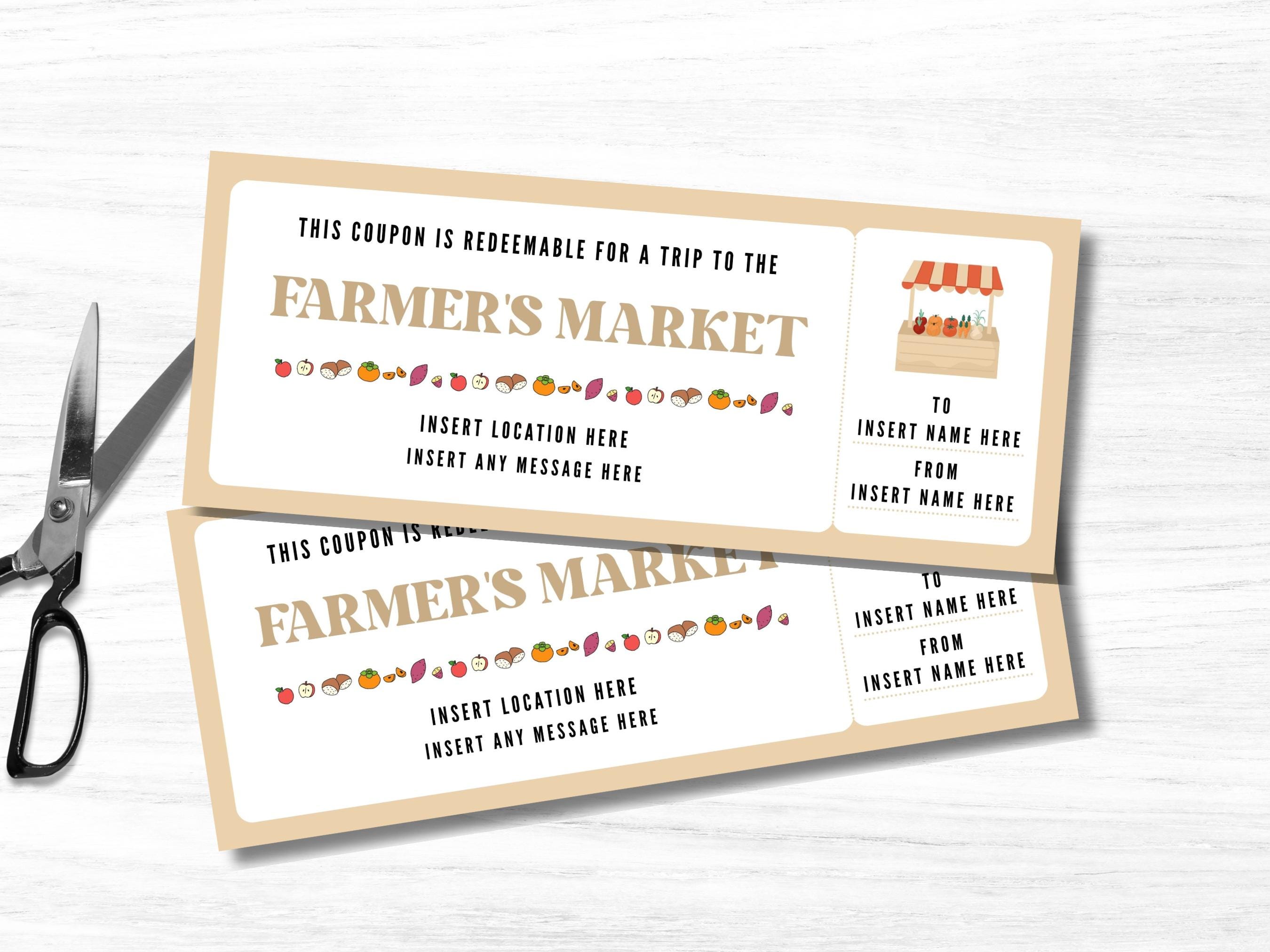 Editable Farmer's Market Ticket Template, Custom Harvest Farmers Market ...