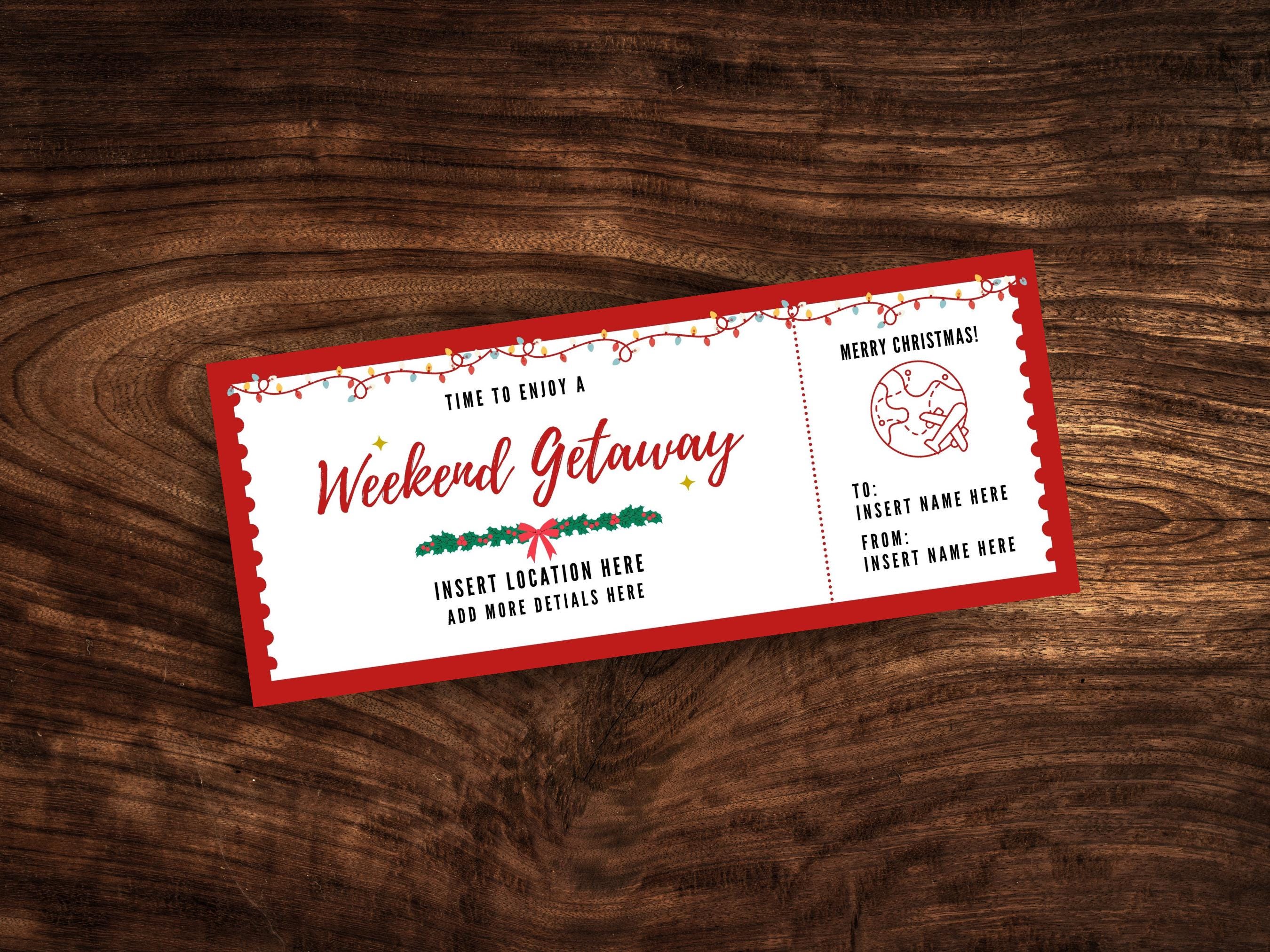 Editable Christmas Weekend Getaway Coupon Template, Custom Surprise ...
