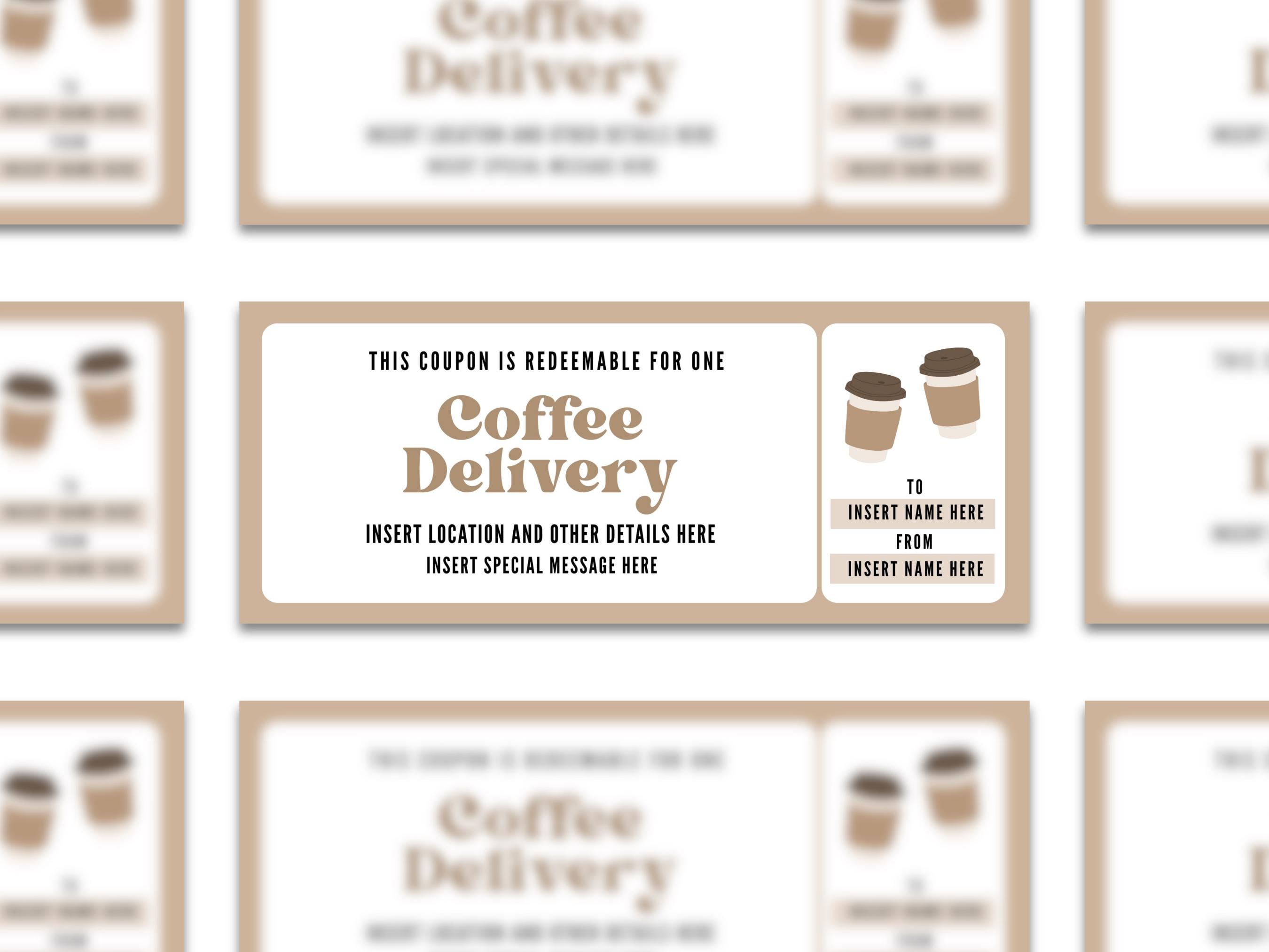 Editable Coffee Delivery Coupon, Printable Coffee Takeaway Ticket ...