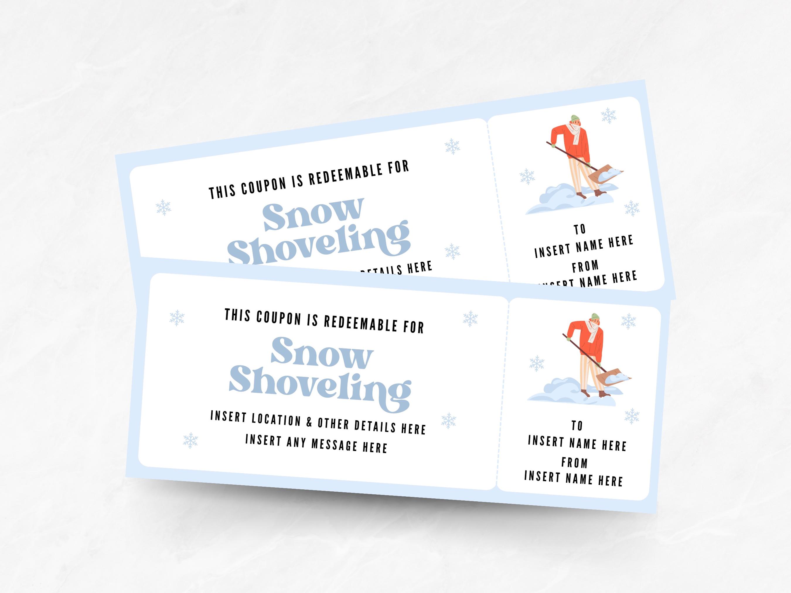 Custom Snow Shoveling Gift Certificate, Editable Snow Blowing Voucher ...