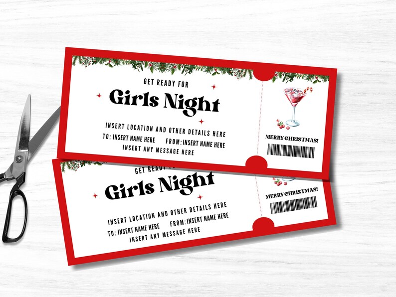 Editable Girls Night Invitation, Christmas Girls Night Out Ticket ...