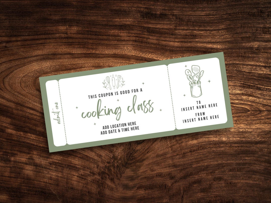 Printable Cooking Class Coupon Template, Editable Cooking Class Ticket ...