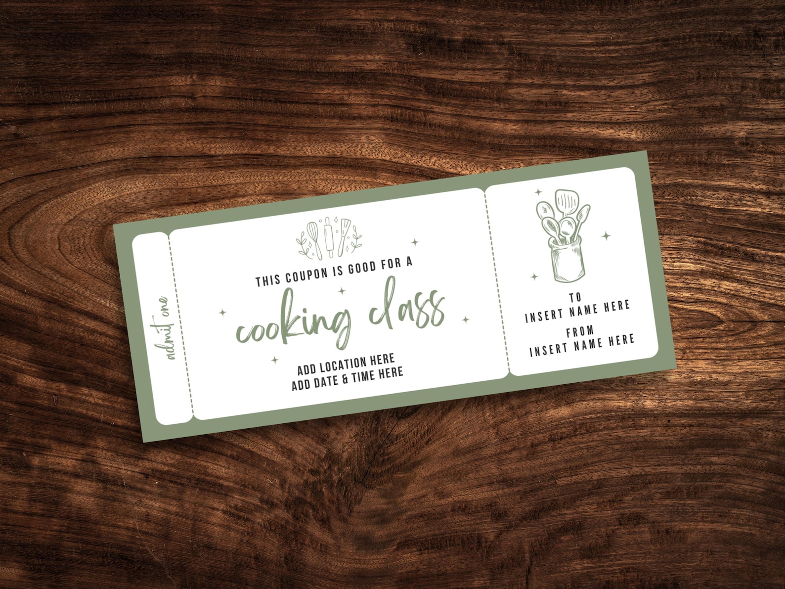 Printable Cooking Class Coupon Template, Editable Cooking Class Ticket ...