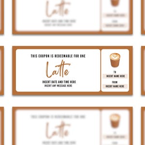 Editable Latte Coupon, Printable Coffee Takeaway Ticket Template ...