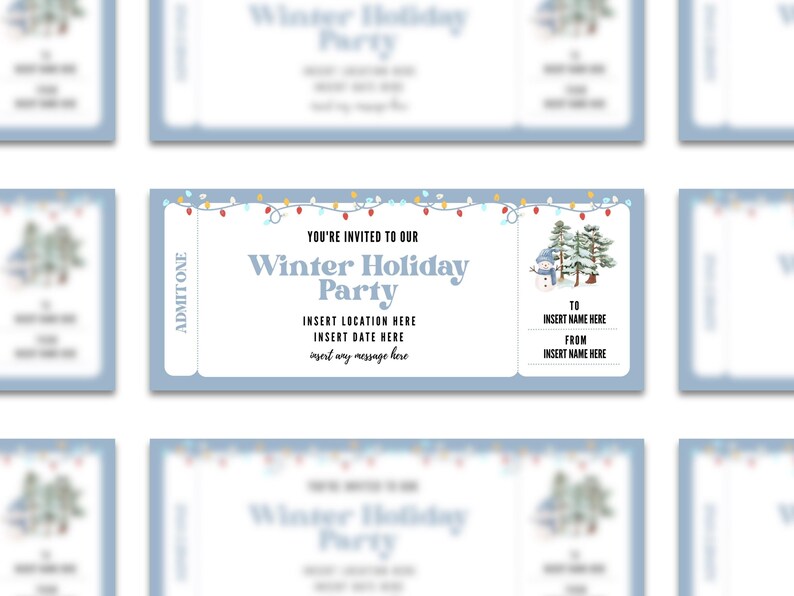 Editable Holiday Party Ticket Template, Custom Winter Holiday Party ...