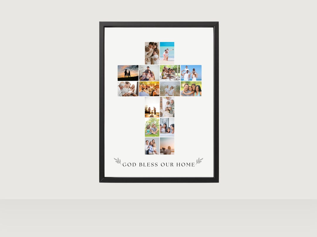 Editable Cross Photo Collage Template, Christian Family Wall Art ...