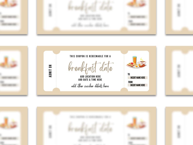 Editable Breakfast Date, Printable Breakfast Date Ticket Template ...