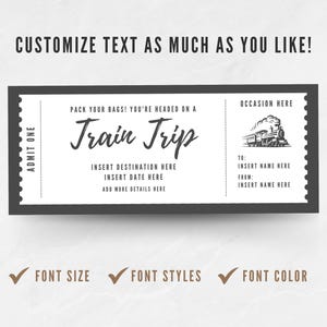 Editable Train Ticket Template, Custom Train Trip Coupon, Personalized ...