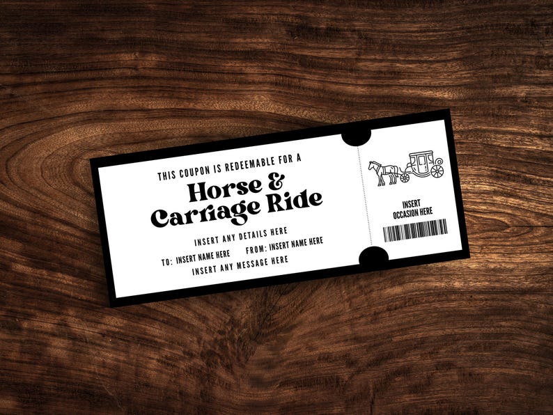 Custom Horse and Carriage Ride Ticket Template, Editable Horse & Buggy ...