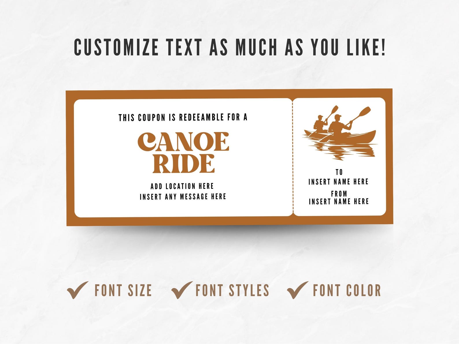 Editable Canoe Ride Coupon, Custom Canoe Tour Ticket Template, Printable Canoeing Trip Gift ...