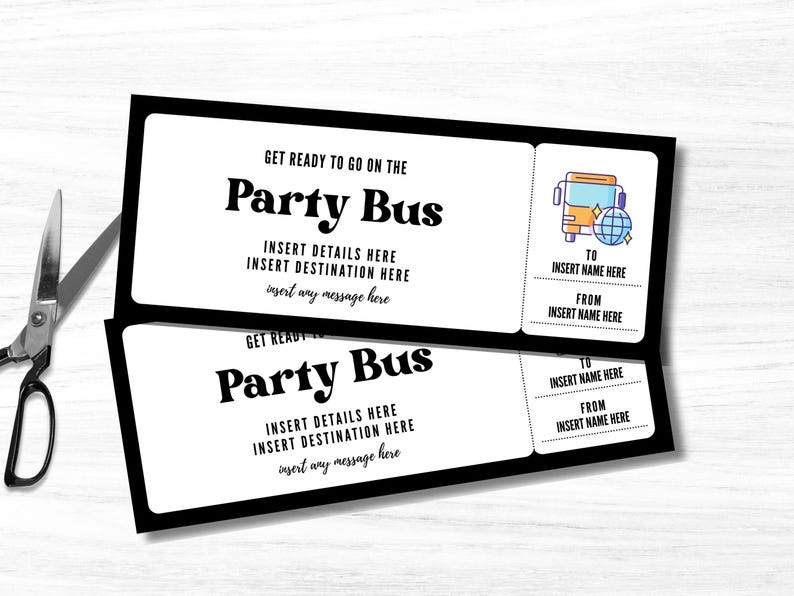 Editable Party Bus Ticket Template, Printable Party Bus Tour Boarding ...
