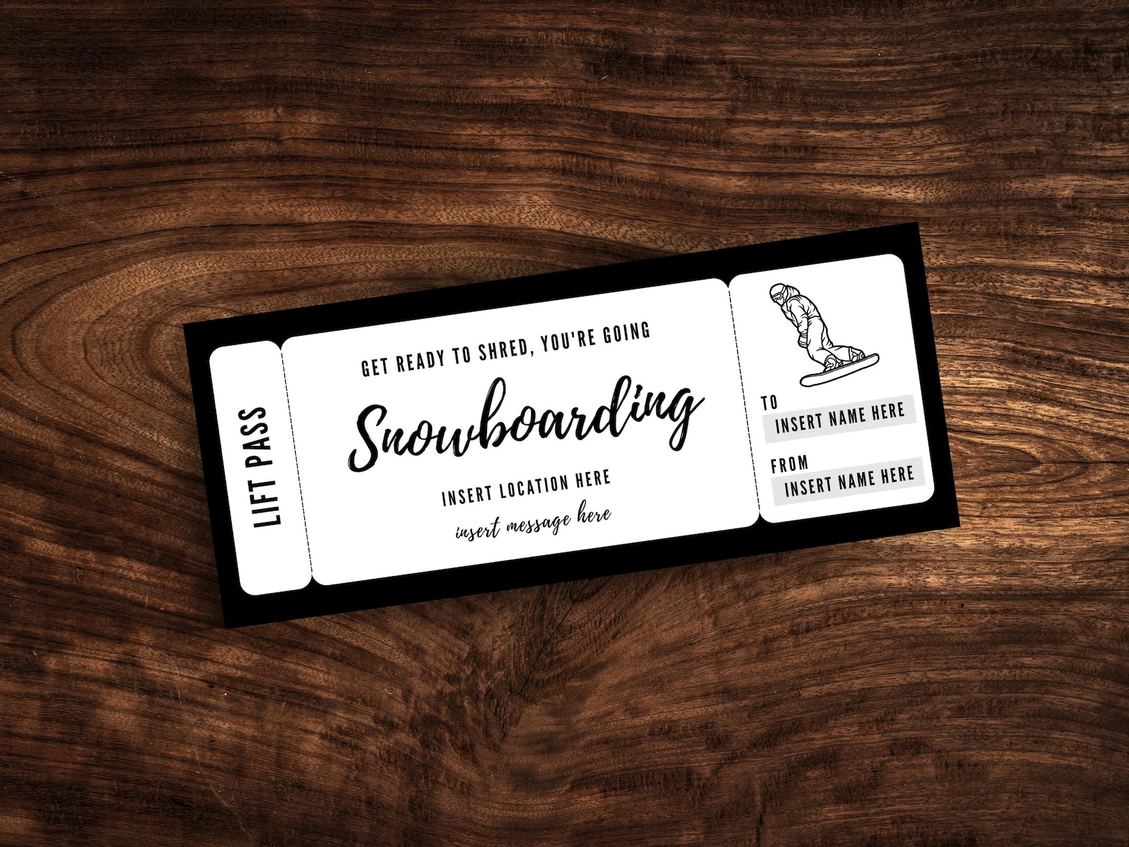 Editable Snowboarding Lift Ticket Template, Custom Snowboarding Trip ...