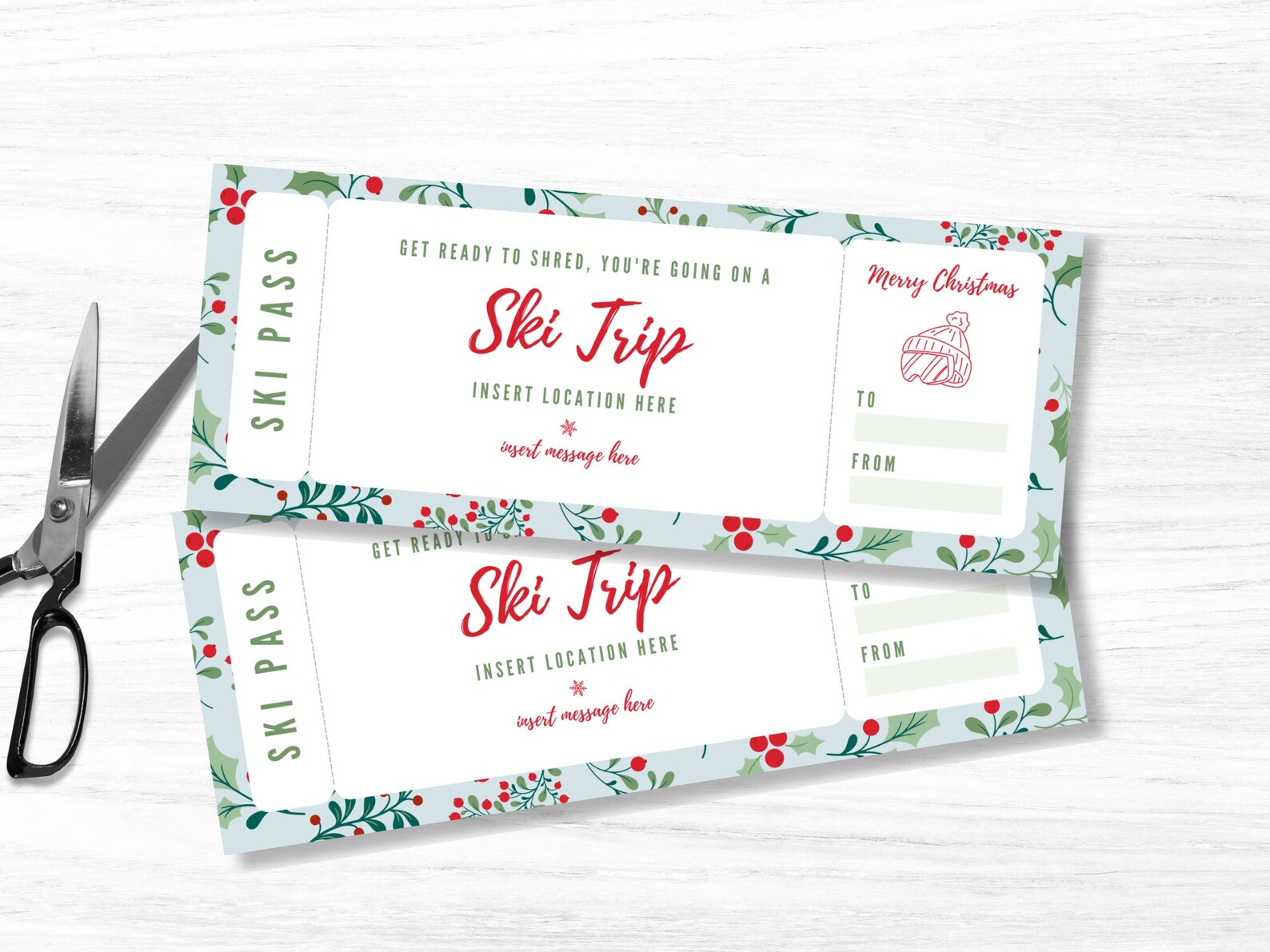 Editable Ski Lift Ticket Template, Custom Christmas Ski Trip Coupon ...