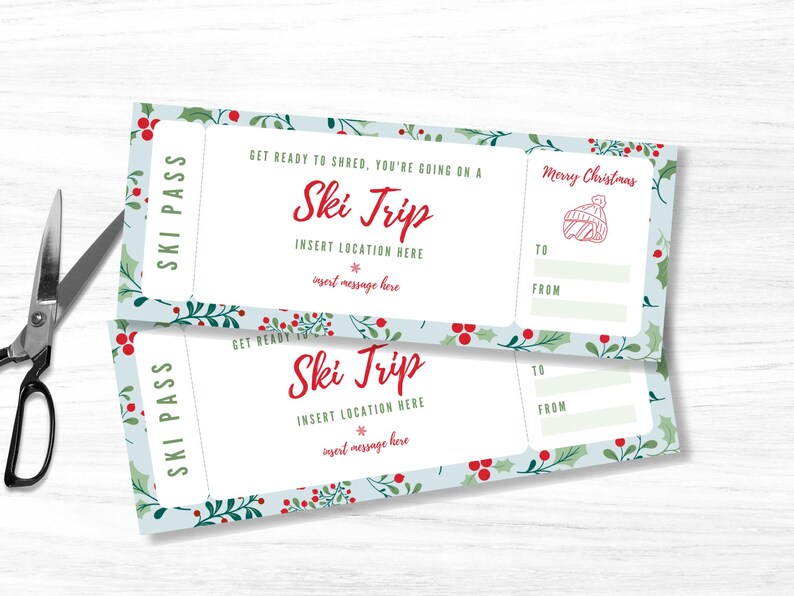 Editable Ski Lift Ticket Template, Custom Christmas Ski Trip Coupon ...