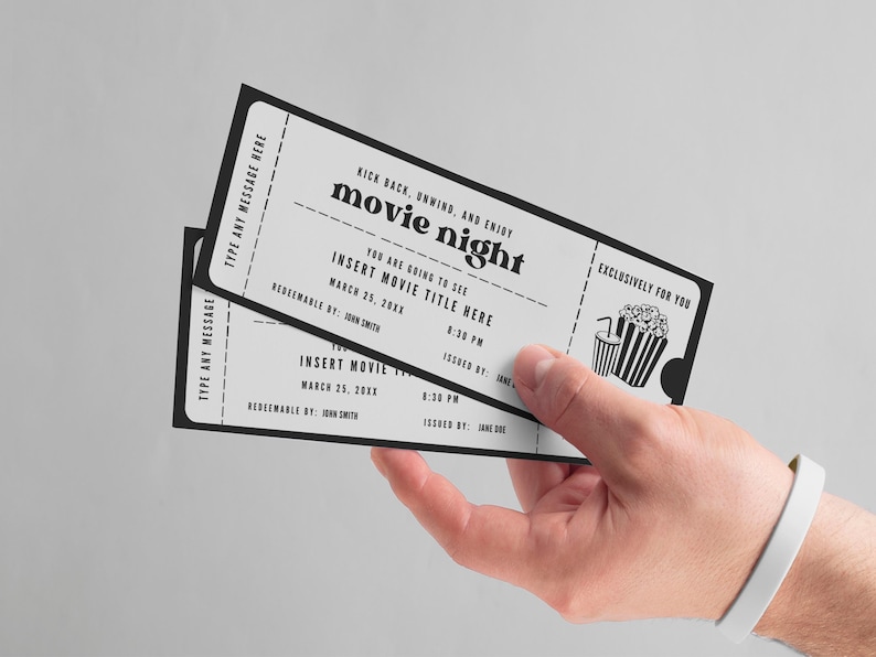 Editable Movie Night Coupon, Custom Movie Voucher, Digital Ticket ...